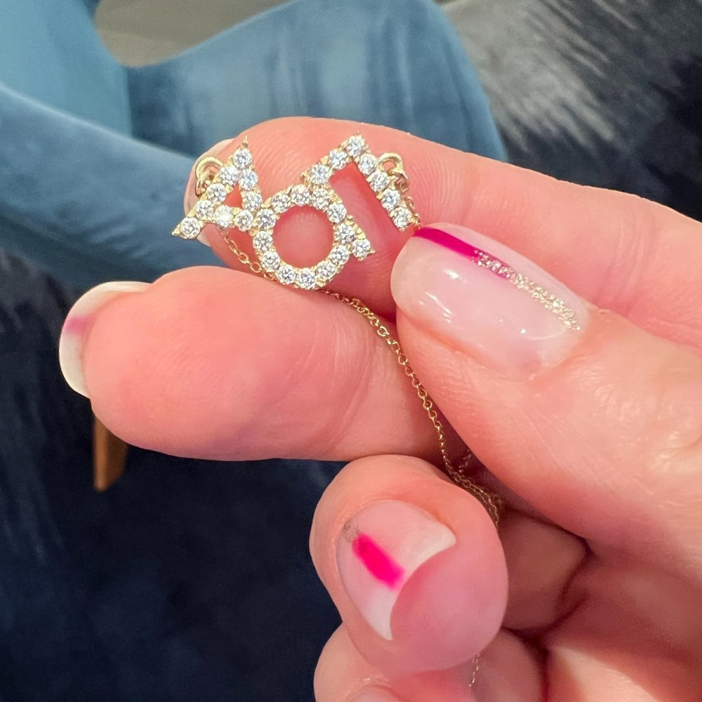 Diamond Alpha Omicron Pi Necklace | sorority jewelry